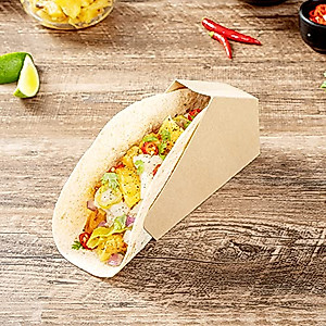 Restaurantware Bio Tek 6 .25 x 2 x 3.75 Inch Single Taco Holder 200 Greaseproof Stand Up Taco Holder - Large Self-Standing Kraft Paper Paper Taco Holder Freezable