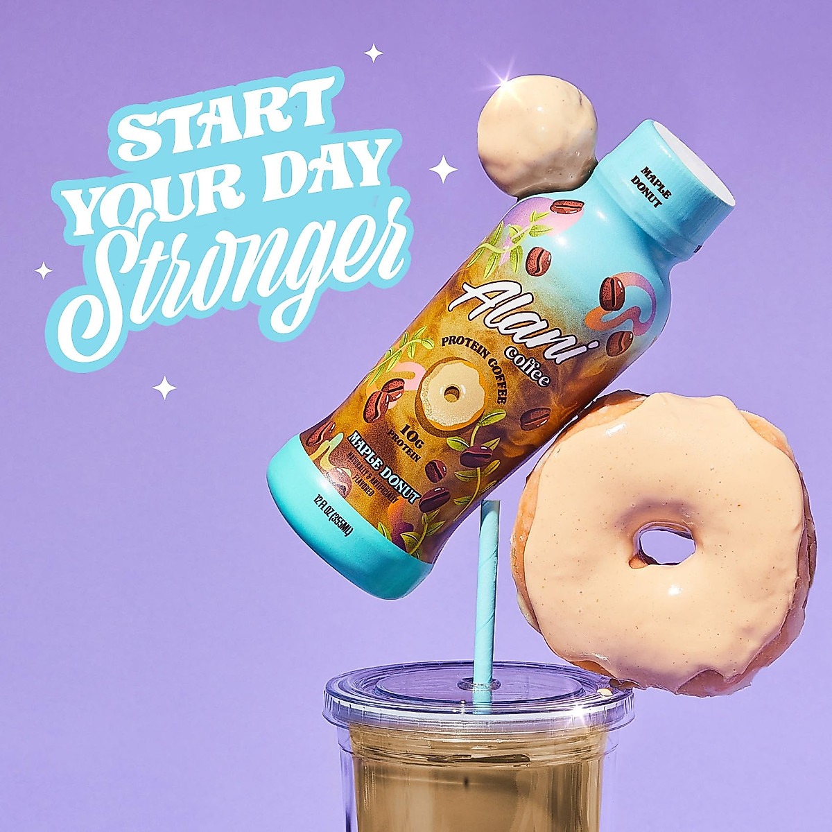 Alani Nu Protein Coffee MAPLE DONUT | Ready To Drink Cold Brew with 10g of Protein | 100mg Caffeine | 90 Calories, Naturally Flavored | 12 Fl Oz Bottles | 12 Pack