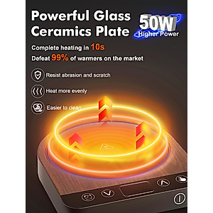 Rigstne Coffee Mug Warmer - 50W Mug Warmer for Desk, Coffee Cup Warmer Fast Heating, Candle Warmer Plate for Travel, Office and Home, 15 Temp Setting, Wood Grain