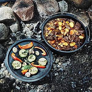 Uno Casa 6Qt Cast Iron Camping Dutch Oven with Lid Lifter and Storage Bag - Cast Iron Dutch Oven Pot with Lid, Cast Iron Camping Cookware, Camping Oven - Campfire Cooking Equipment