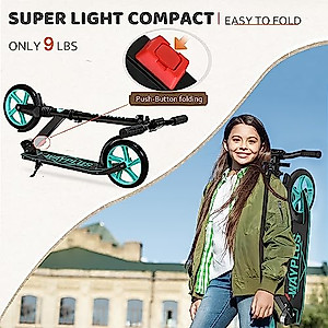 WAYPLUS Kick Scooter for Ages 6+,Kid, Teens & Adults. Max Load 240 LBS. Foldable, Lightweight, 8IN Big Wheels for Kids, Teen and Adults, 4 Adjustable Levels. Bearing ABEC9