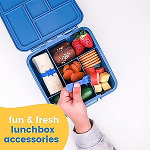 Kids Bento Lunch Box Blue Accessories Kit, BPA FREE with Lifetime Replacement Guarantee, 18 Piece Set includes Food Picks, Wrap Bands, Forks and Spoons, reusable Silicone Cups