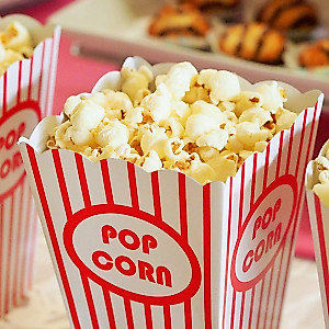Eupako Popcorn Boxes 100 Pack 7.75 Inch Open-Top Paper Popcorn Box Great for Movie Night or Movie Party Theme, Theater Themed Decorations or Carnival Party Circus Box etc.