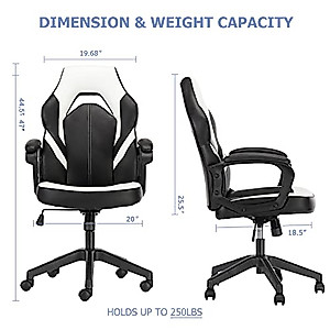 Office Chair, Ergonomic High Back Computer Chair Height Adjustable Desk Chair Faux PU Leather Chair with Armrest Padded and Lumbar Support, White