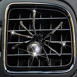 Bling Spider Car Air Fresheners Vent Clips, Cute Lovely Spider Car Air Vent Clips Funny Diamond Diffuser Vent Clip Decoration Interior Decor Bling Accessories for Women Men（Black）