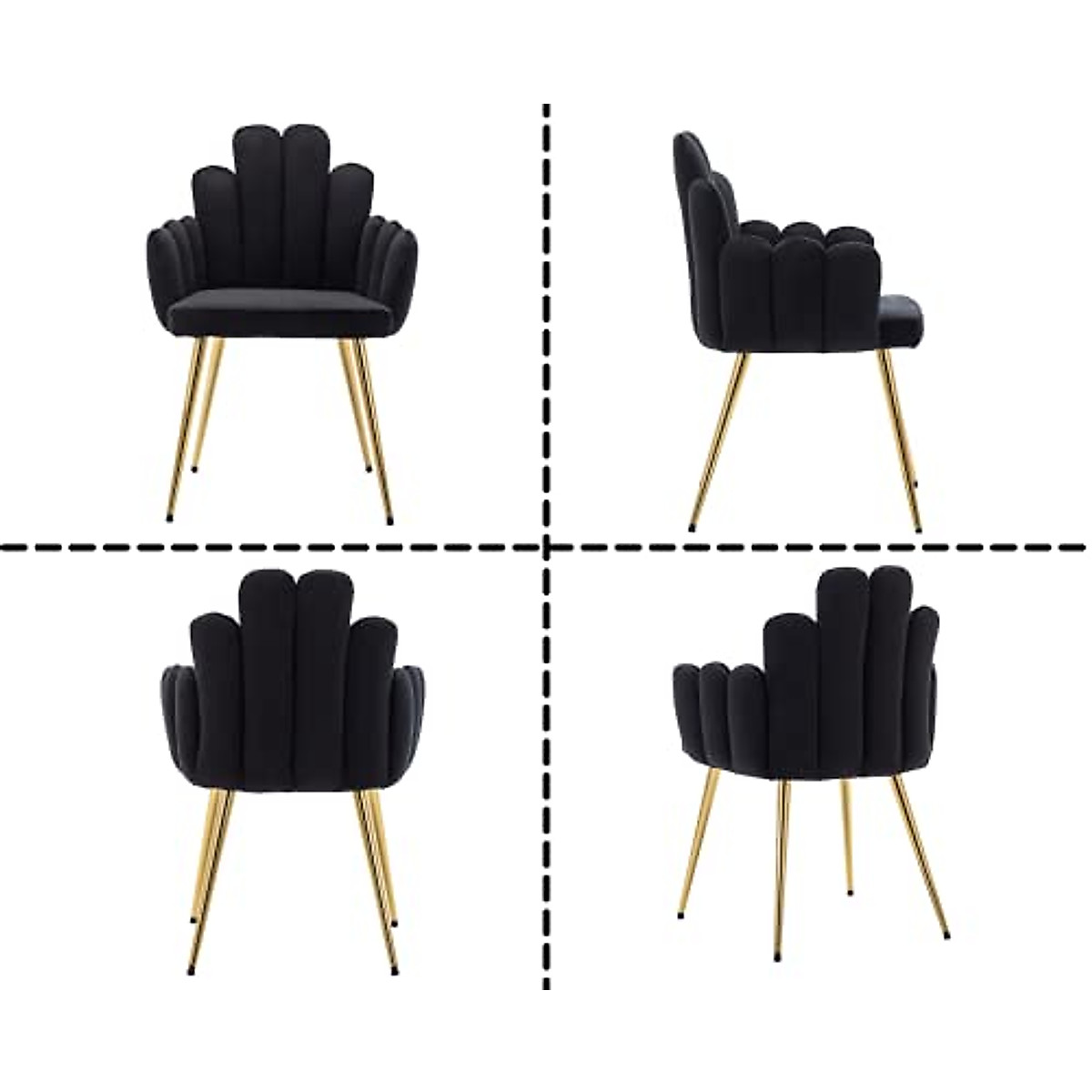 Lei Yu Shunzhi Modern Velvet Dining Chairs Set of 2 Upholstered Leisure Gold Legs Arm Chairs Guest Chairs Skin-Friendly Side Chairs Comfy Vanity Chair for Makeup Room/Bedroom/Living Room, Black, 2PCS