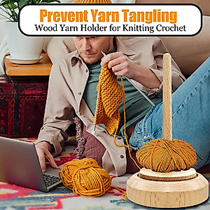 WNYNUEP Wooden Yarn Holder Dispenser for Crocheting, Portable Crochet Yarn Ball Holder for Knitting, Wool Rope Finisher Ribbon Storage Knitting Winder Embroidery Crochet Accessories