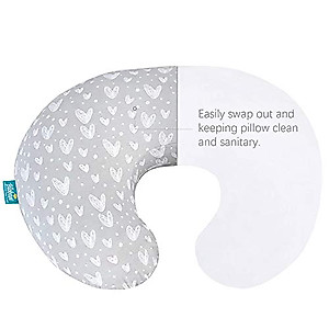 Nursing Pillow Cover 2 Pack Compatible with Boppy Pillow, 100% Jersey Cotton with Large Zipper Super Soft & Breathable & Skin Friendly for Moms/Baby, Grey & White