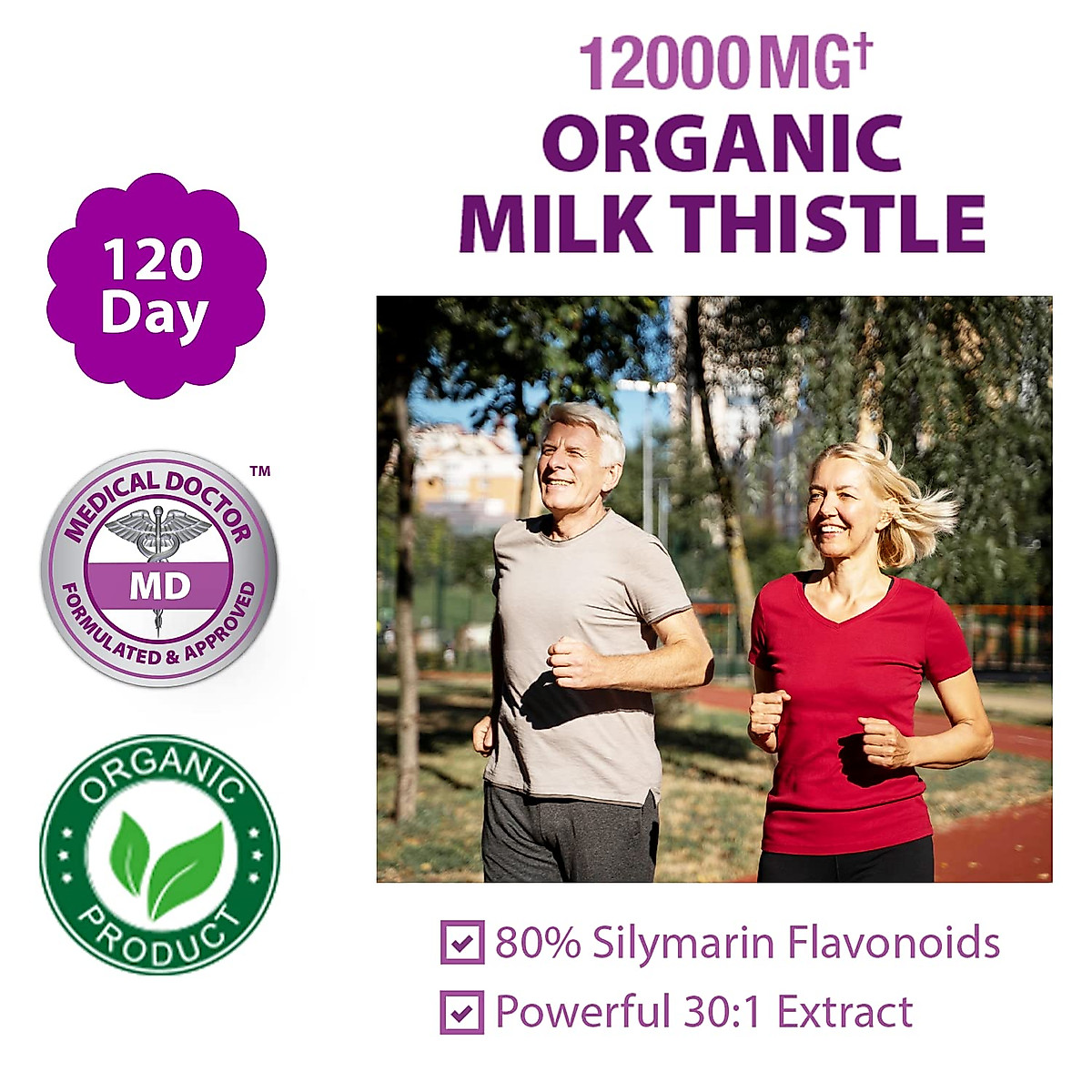 Liver Renew Cleanse Detox & Repair Organic Milk Thistle 120 Day 12000 Mg 30X Seed Extract with Silymarin MD Pure Kidney Lung Health Support Fast Active Formula Pills Herbal Supplement, 120 Capsules