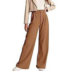 NIMIN High Waisted Work Pants for Women Loose Dress Pants Trousers Stretchy Business Casual Pants with Pockets Brown Large
