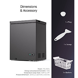 Northair Chest Freezer - 5 Cu Ft with 3 Removable Plastic Baskets - Reach In Freezer Chest - Quiet Compact Freezer - 7 Temperature Settings - Black (3.5 Cubic Feet, Black)