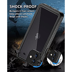 WIFORT iPhone 12 Mini Waterproof Case Built-in Screen Protector Water Resistant Cover Protective Drop Protection Hard, Shockproof Full Body Defender Tough Military Grade - 5.4" Black