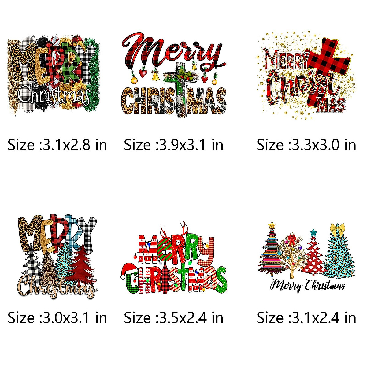 AMONEYLS Christmas Iron On Decal Heat Transfer Patches for Clothing Iron On Transfer Vinyl Stickers Washable 12pcs Heat Press Decals