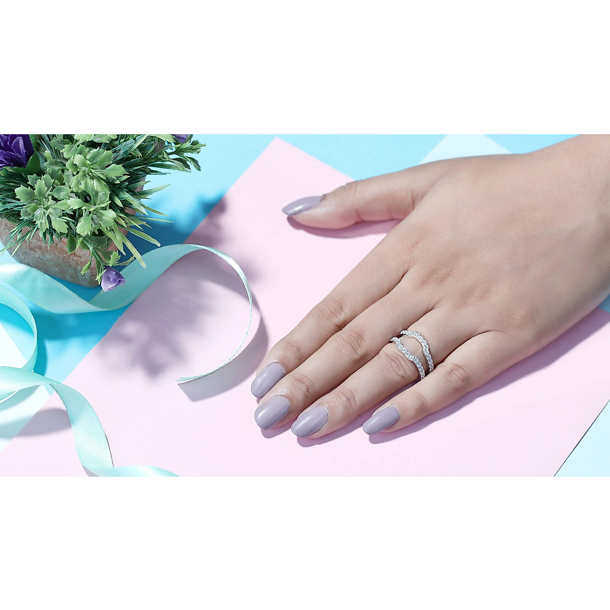 Dazzlingrock Collection Round White Diamond Wedding Double Guard Ring for Women (1.00 ctw) in 10K White Gold Size 7