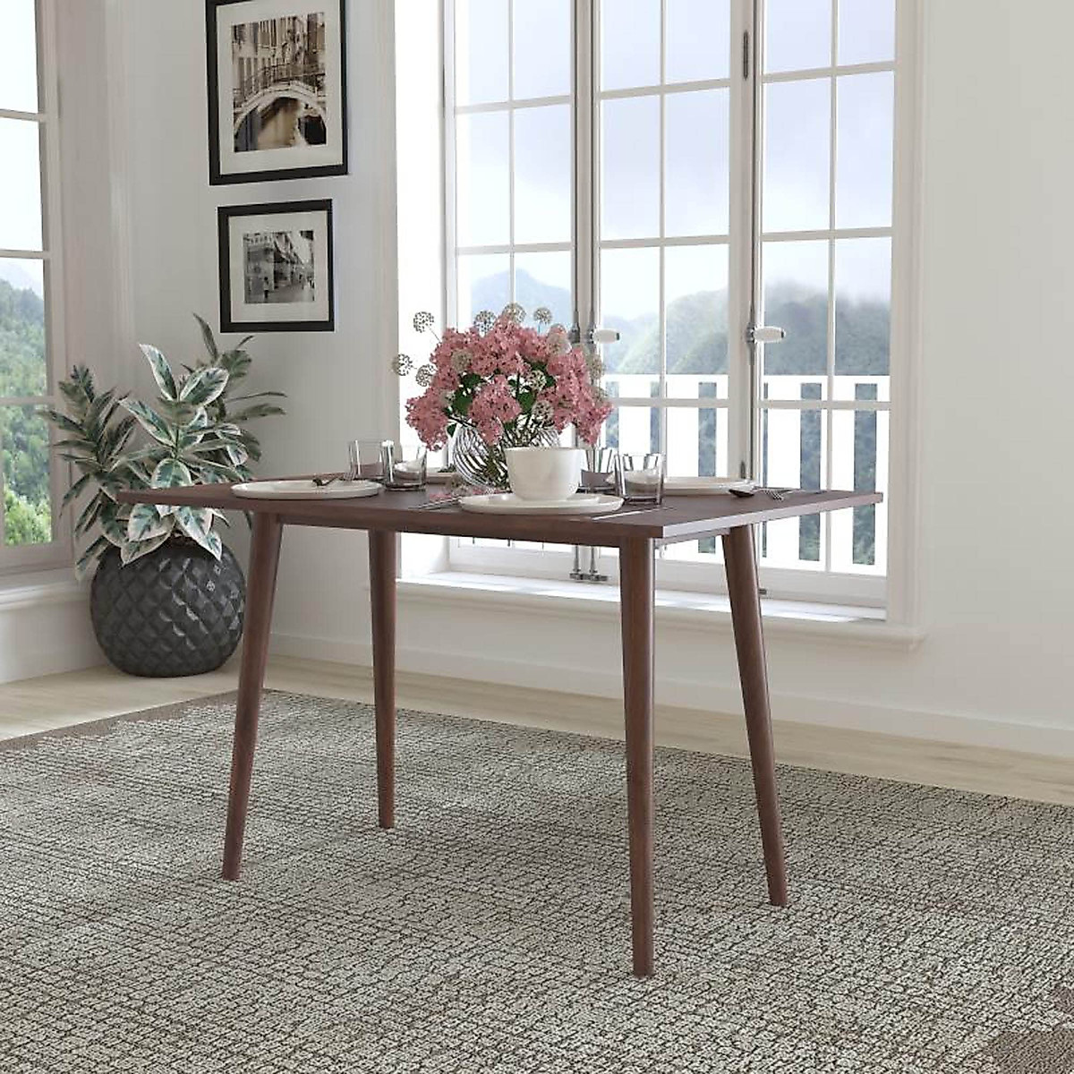 Flash Furniture Hatfield Mid-Century Modern Dining Table - Dark Walnut Engineered Wood Kitchen Table - 47 Inches - Tapered Wood Legs - Seats up to 4 Adults