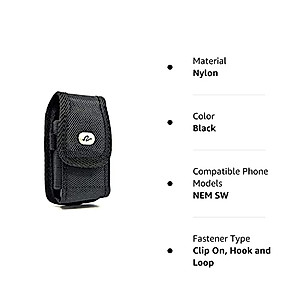 Universal Heavy Duty Rugged Nylon Canvas Protective Carrying Cell Phone Case Pouch (with Metal Belt Clip) for Medium Sized Flip Phones - Black