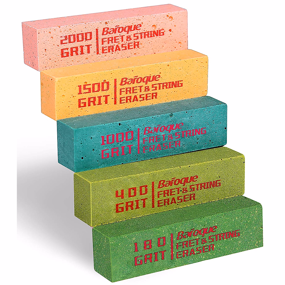 Baroque Fret Erasers for Guitar, Fret Polishing Cleaner, Frets Polish Tools Kit, Clean Fret Wire/String/Metal, Set of 5 (180& 400& 1000& 1500& 2000 Grit)