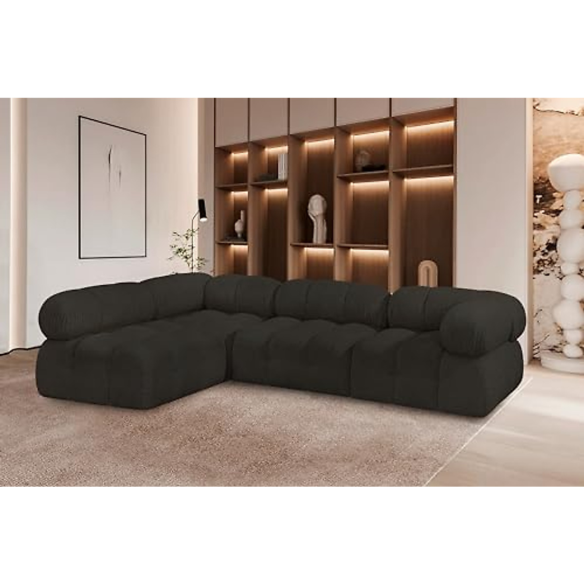 Meridian Furniture 611Brown-Sec4A Ames Collection Modern | Contemporary Modular Sectional with Rich Brown Boucle Fabric, Modular to Create Infinite Configurations, 102" W x 68" D x 28" H, Brown