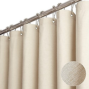 BTTN Fabric Shower Curtain, Linen Textured Heavy Duty Polyester Cloth Shower Curtain Set with 12 Plastic Hooks, Hotel Luxury Waterproof Decorative Shower Curtains for Bathroom - 72"x72" - Beige/Cream