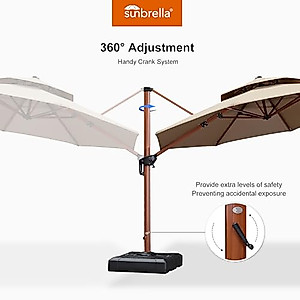 PURPLE LEAF 11 Feet Double Top Deluxe Wood Pattern Round Patio Umbrella Offset Hanging Umbrella Cantilever Umbrella Outdoor Market Umbrella Garden Umbrella, Heather Beige