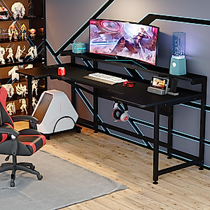 Tribesigns 74.8 Inch Gaming Desk, Extra Long U Shaped Computer Desk with Monitor Stand Shelf and CPU Stand, Black Gamer Desk for Home Office, Gaming