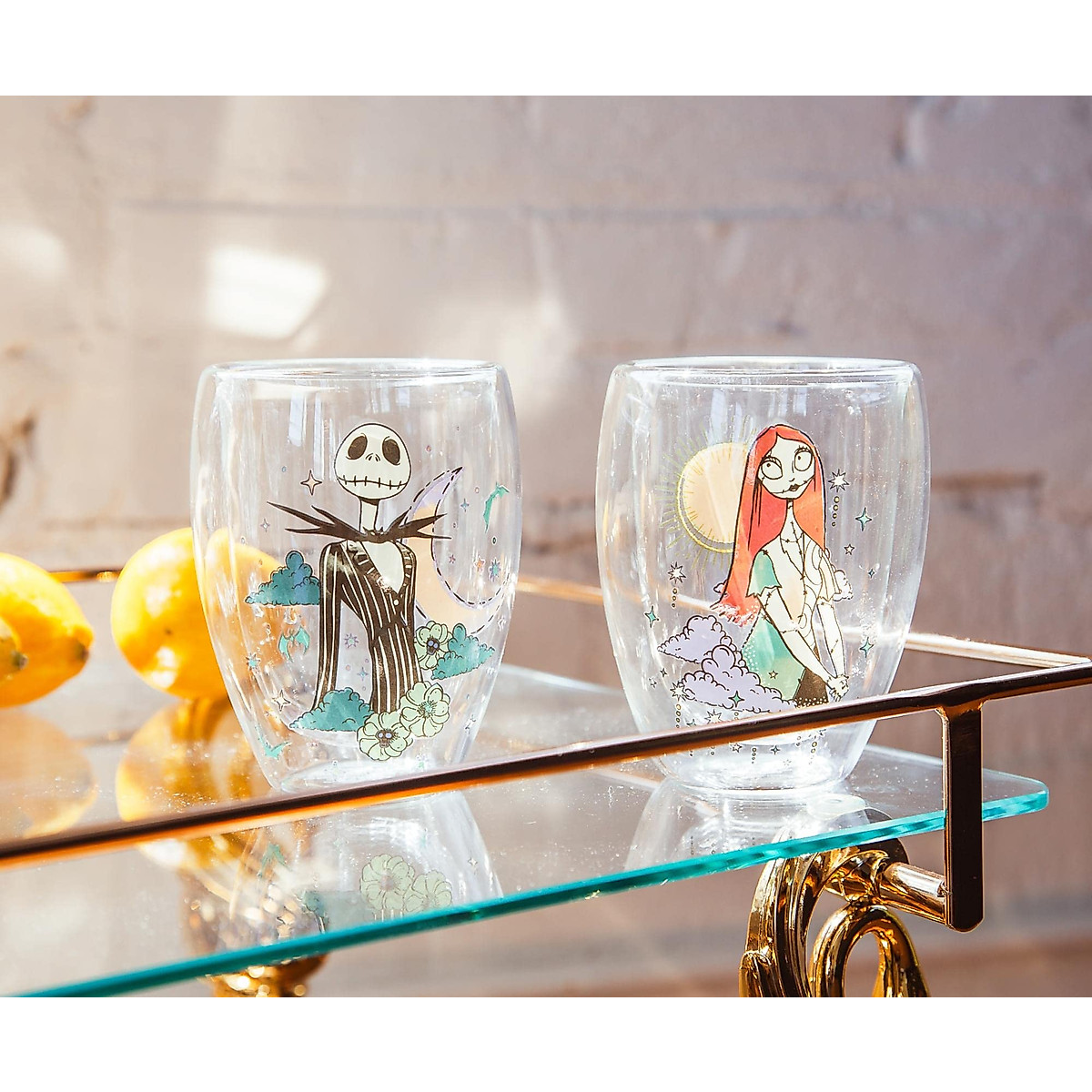 Disney The Nightmare Before Christmas Jack and Sally Stemless Wine Glasses, Set of 2