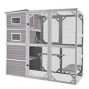Aivituvin Large Cat Catio 4 Tiers Cat Enclosures House for Outdoor Indoor Cats with Weatherproof Roof, 3 Resting Rooms, 3 Platforms, 5 Windows 70" H 77" L
