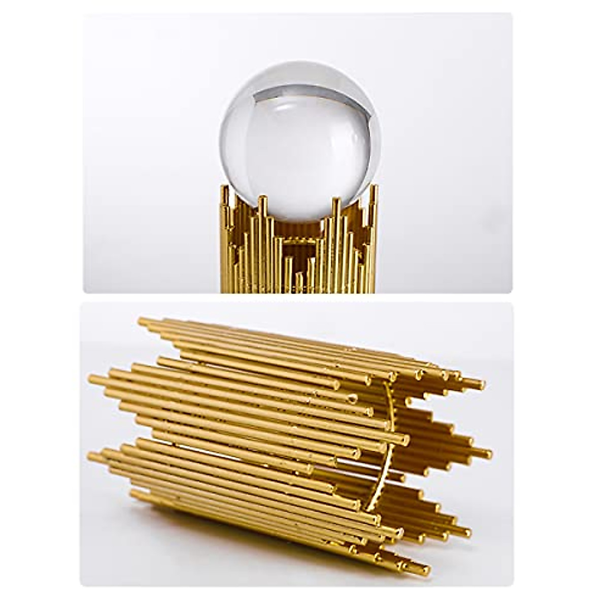 E-isata Modern Abstract Art Crystal Ball with Gold Iron Stand Decorative Ornaments for Living Room Bedroom TV Cabinet Crafts Gifts Office Home Decor (Pipe)