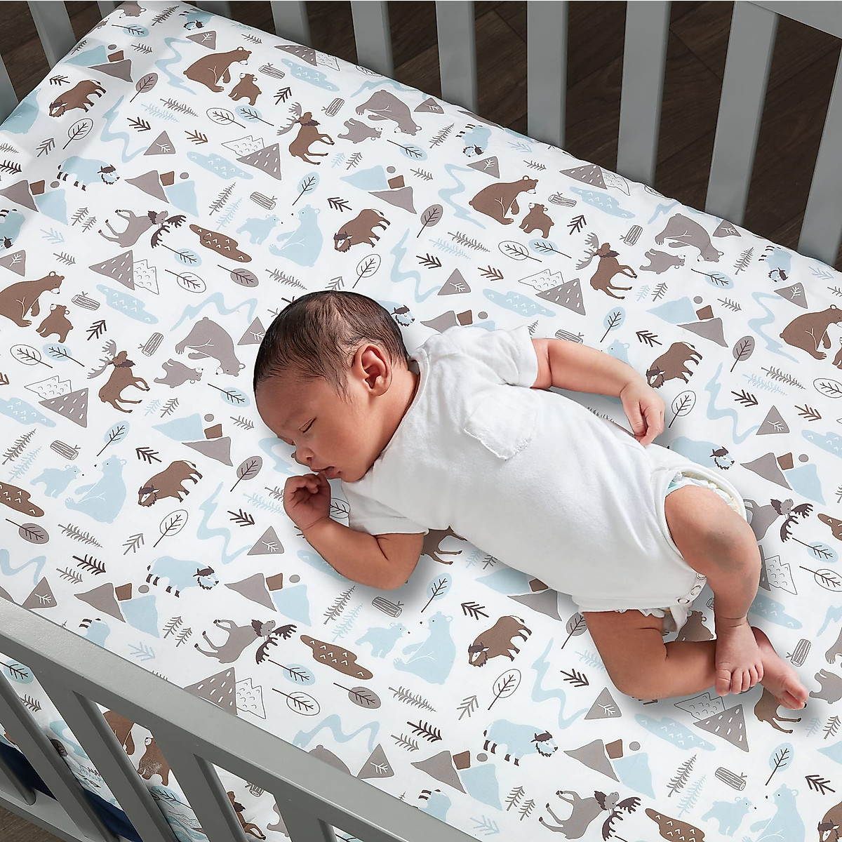 Lambs & Ivy Big Sky Blue/Brown Woodland Animals 4-Piece Baby Crib Bedding Set