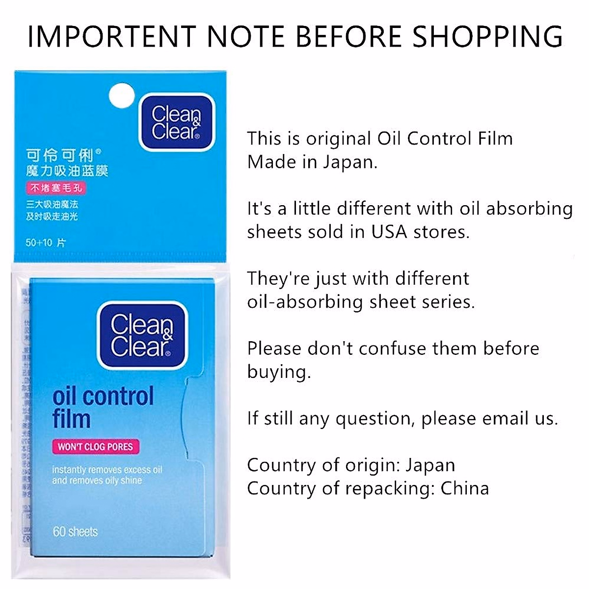 Oil Control Film Replacment for Clean & Clear Oil-Absorbing Sheets,2 Pack(total 120sheets)Oil Blotting Sheets For Face,9%Larger Makeup Friendly High-performance Handy Face Blotting Paper for Oily Skin