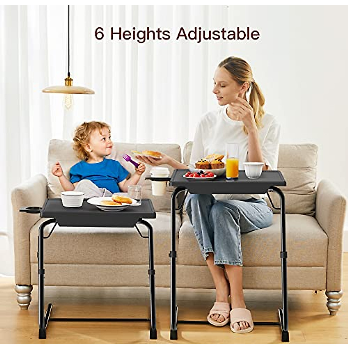 Adjustable TV Tray Table - TV Dinner Tray on Bed & Sofa, Comfortable Folding Table with 6 Height & 3 Tilt Angle Adjustments by HUANUO (2 pack)