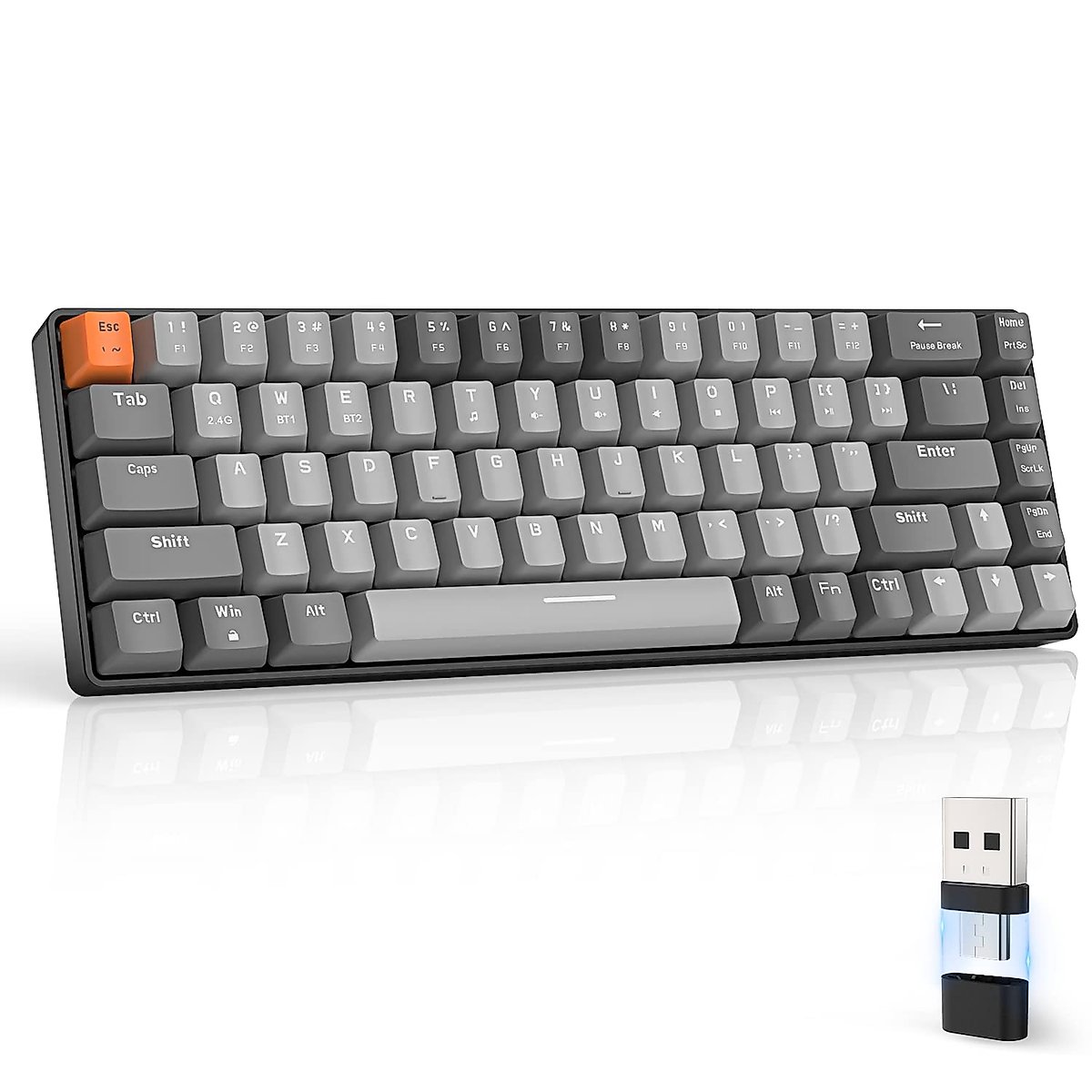 ZIYOU LANG RK68 60% Wireless Mechanical Keyboard,Bluetooth 5.0/2.4Ghz Dual Mode Receiver,Hot-Swappable Mini 68-Key,Retro Color Keycaps,Linear Red Switch,Ultra Power Saving for PC PS4 Xbox iPhone ipad