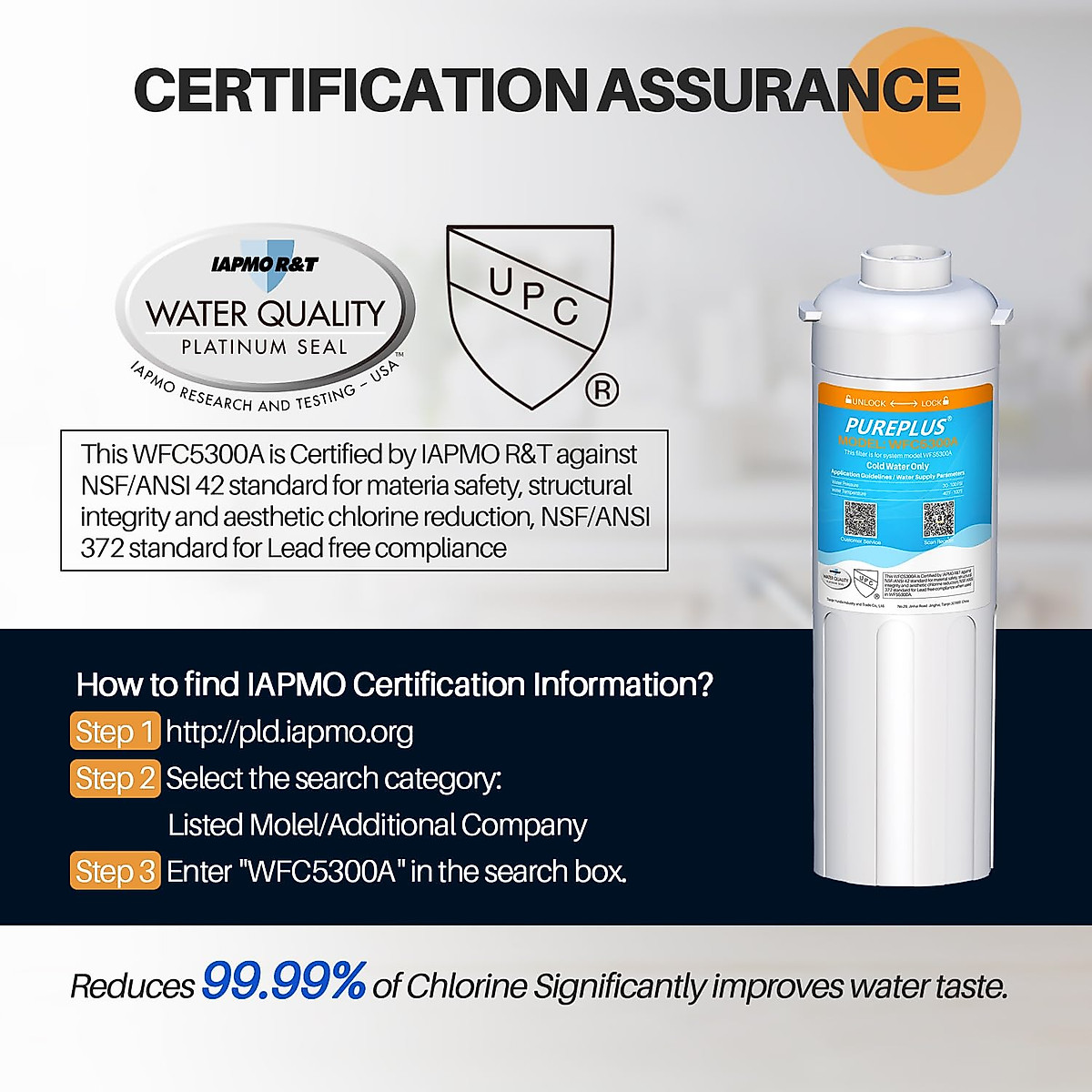 PUREPLUS WFC5300A Under Sink Water Filter, 22000 Gallons, 99.99% Chlorine Reduction, NSF/ANSI Certified, Replacement for WFS5300A Under Counter Water Filtration System