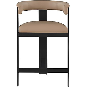 Meridian Furniture 414Tan-C Romeo Collection Modern | Contemporary Counter Stool with Soft Tan Vegan Leather, Matte Black Metal Frame, 22.5" W x 20" D x 35.5" H, Tan, Set of 2