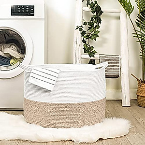 R RUNKA Extra Large Cotton Rope Basket 22" x 14" - Toy Basket for Kids -Blanket Basket for Living Room - Woven Baskets for Storage