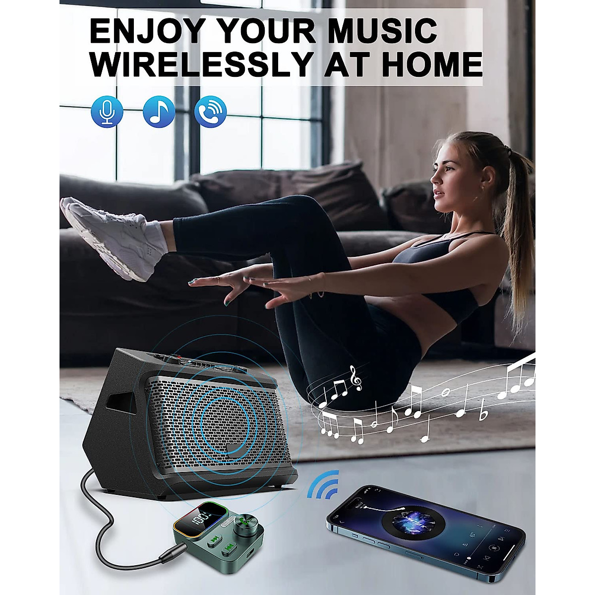 Bluetooth 5.3 Aux Receiver for Car, [Upgraded Enhanced Mic & LED Display] Bluetooth Car Adapter,Wireless Audio Receiver for Car/Home Stereo/Wired Headphones/Speaker,Hands-Free Call