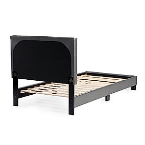 Poundex Twin Faux Leather Upholstered Bed, Grey