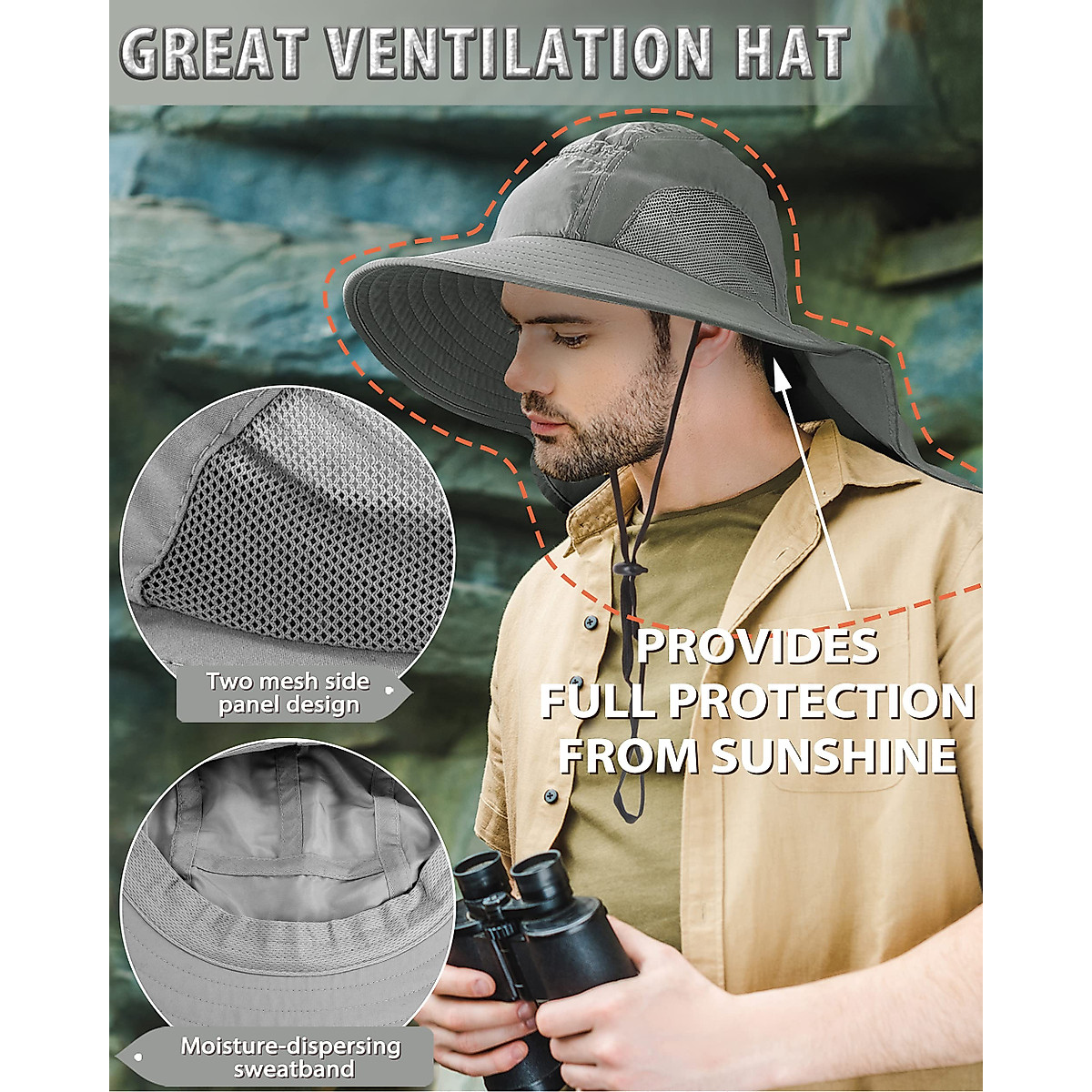 Tirrinia Neck Flap Fishing Safari Cap for Men & Women, Wide Brim Sun Hat for Outdoor Hiking, Camping, Gardening