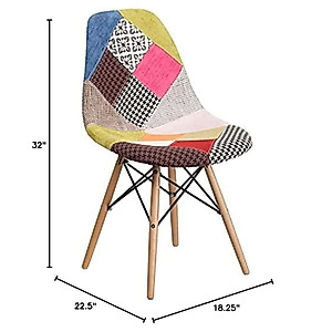 Flash Furniture 2 Pack Elon Series Milan Patchwork Fabric Chair with Wooden Legs