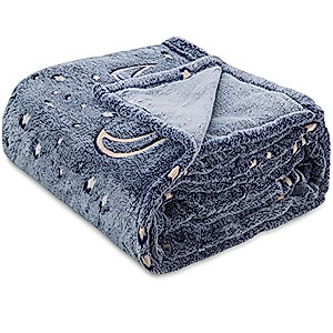 Glow in The Dark Throw Blanket, Moon and Stars Soft Warm Cozy Fuzzy Plush Blanket for Kids Teenage Boys Girls Women Best Friend Birthday Christmas (50 x 60 inches Blue)