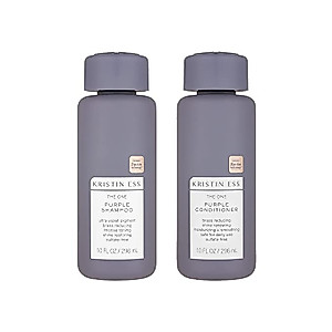 Kristin Ess Hair Purple Shampoo and Conditioner Set for Blonde, Brunette, Silver + Gray Hair, Anti Brass + Yellow Tones, Safe for Color Treated Hair, Sulfate Free Toning Shampoo Conditioner