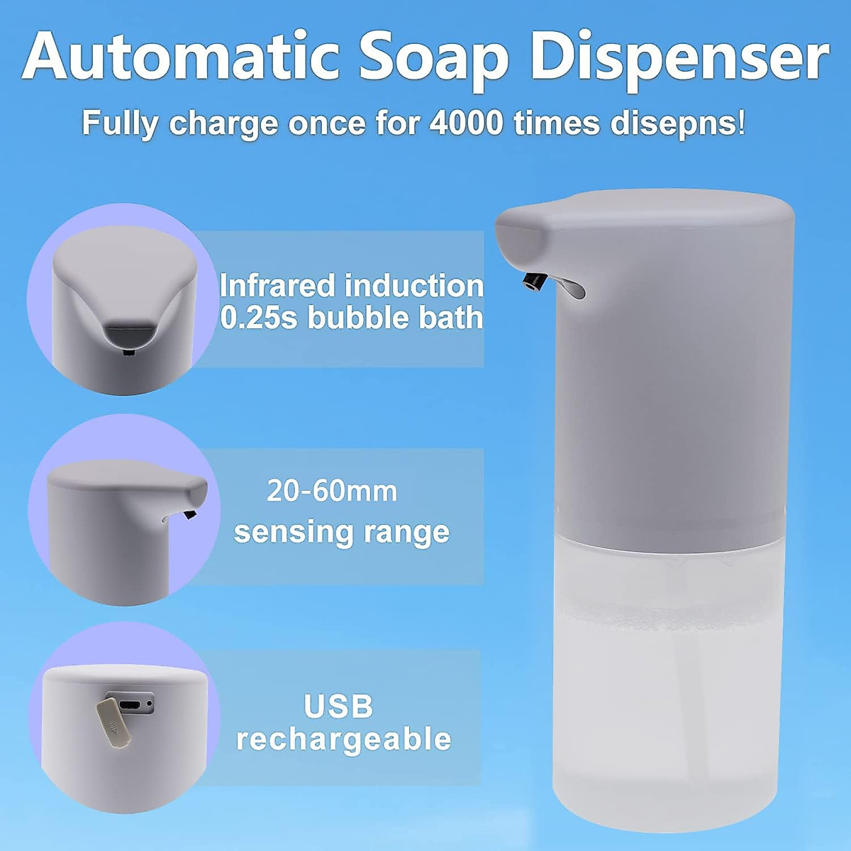 GZRKF Automatic Foaming Soap Dispenser Bathroom Hand Soap Dispenser Automatic Dish Soap Dispenser for Kitchen Sink Bathroom Commercial Hotel White