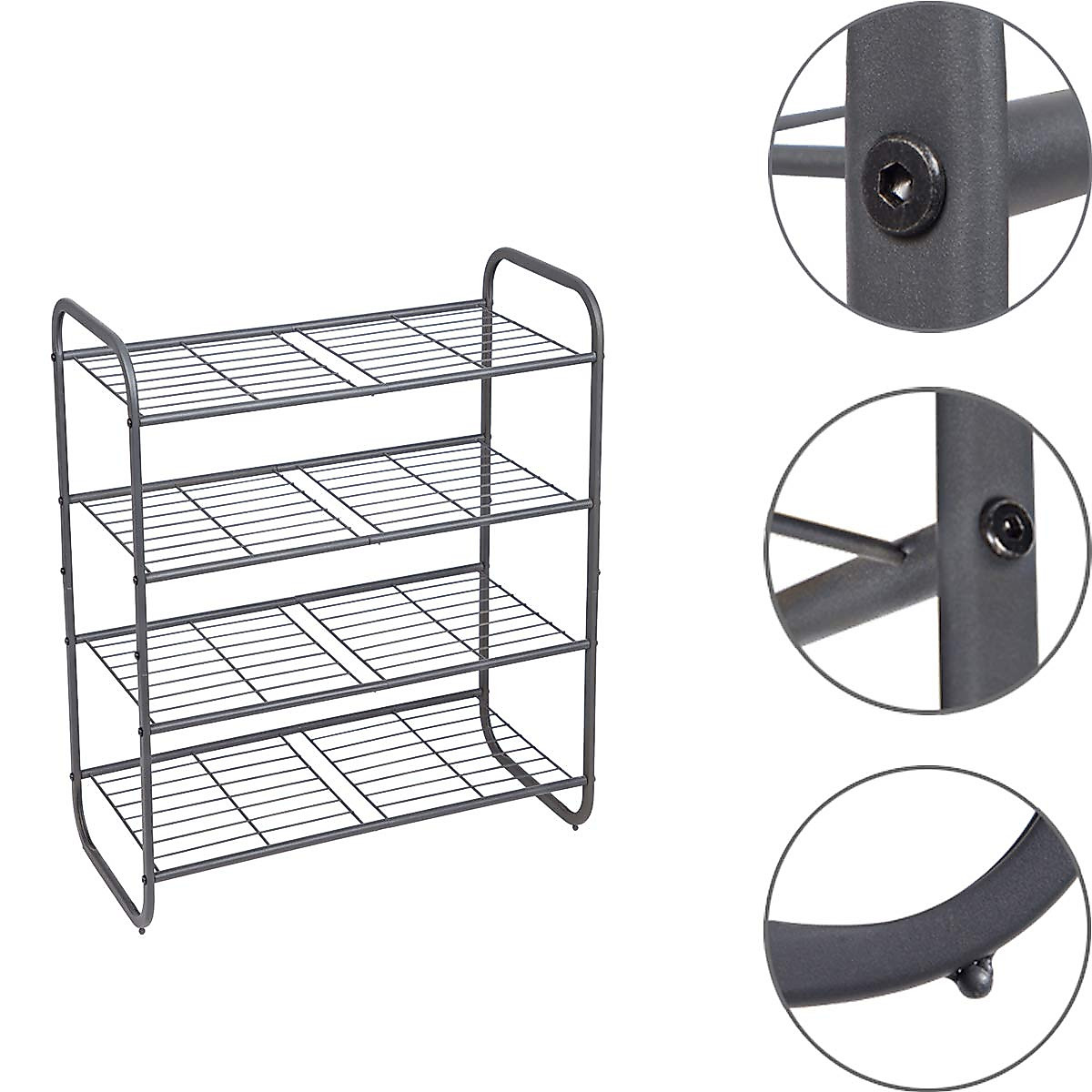 MAX Houser 4-Tier Metal Shoe Rack, Free Standing Shoe Storage Organizer, Wire Grid Shoe Tower for Closet Bedroom, Entryway, Gunmetal