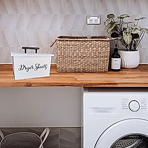 Dryer Sheets Holder, Farmhouse Dryer Sheets Dispenser, Wood Container Box with Lid, Rustic Caddy, Fabric Softener Storage Bin for Laundry Room Decor Organizer