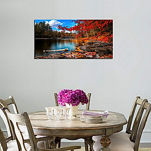 DZL Art S72674 Canvas Wall Art Canvas Artwork Lake Mountain Red Maple Leaf National Park Nature Pictures for Living Room Bedroom Office Wall Decor Home Decoration