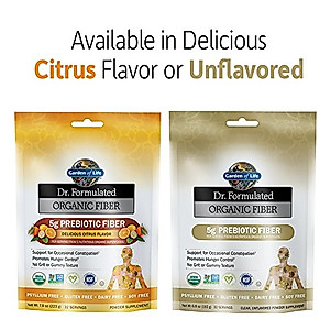 Garden of Life Dr Formulated Organic Fiber Supplement Powder Citrus, Sugar Free, Psyllium Free Prebiotic Superfoods, Constipation Relief and Hunger Control for Men and Women, 32 Servings
