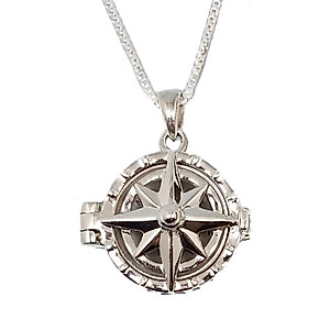 Stanley London Sterling Silver Compass Rose Locket with Working Compass (Locket With Chain No Personalization)