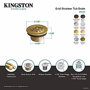 Kingston Brass DTL203 Tub Drain Strainer and Grid, Antique Brass