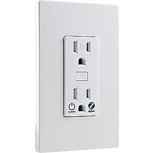 Jasco Zigbee Outlet Receptacle with Energy Monitoring, Tamper-Resistant, Pairs Directly with Echo 4th Gen/Echo Show 10/Echo Studio/Echo Plus/Eero Pro 6, 1 Controlled + 1 Always On, White, 43132