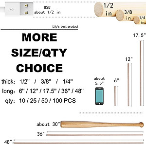 HOPELF 10PCS Bamboo Sticks - 1/2 x 17.5 Inch Dowel Rods for Crafts, DIYers